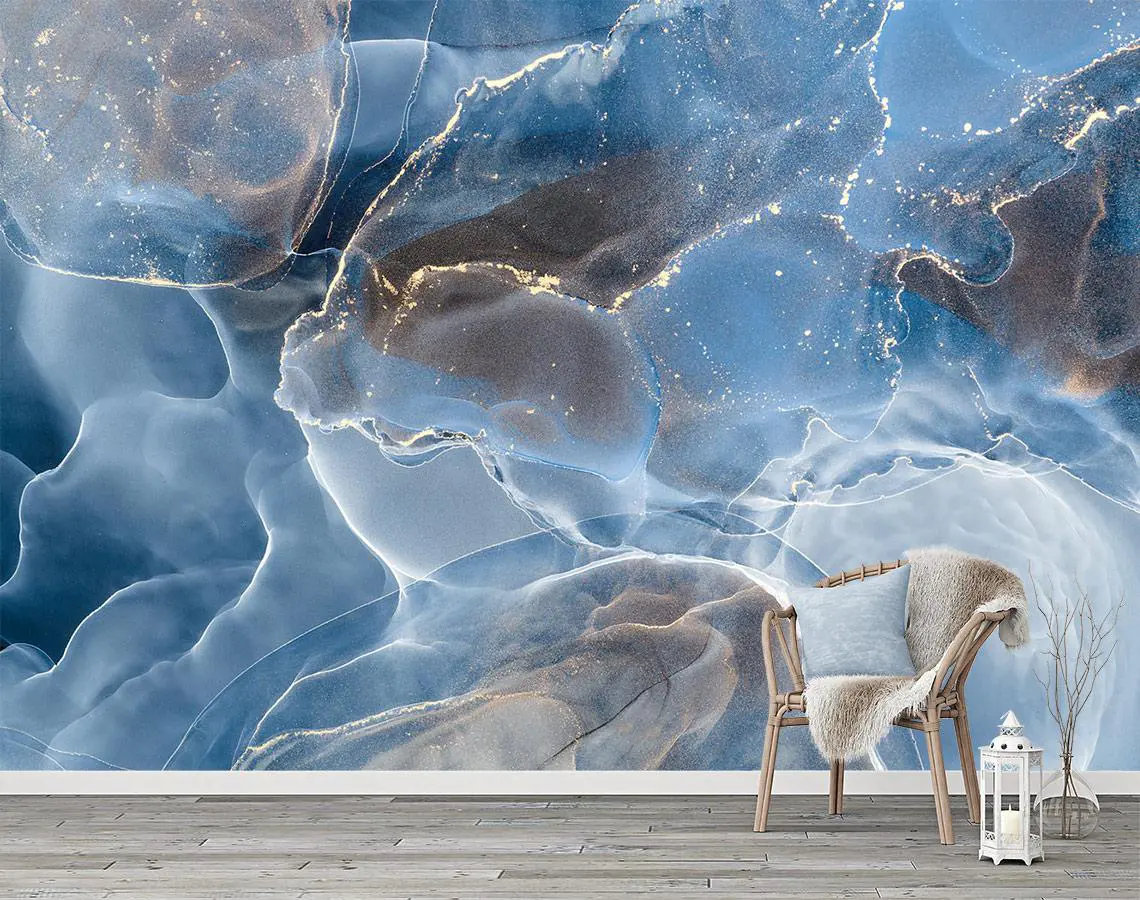 Mavi Renkli Mermer Deseni Duvar Kağıdı - Poster Marketi