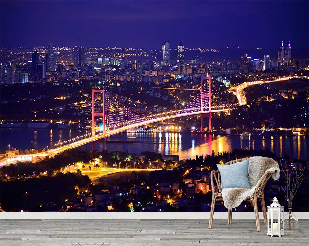 İstanbul Boğazı Gece Manzaralı Duvar Kağıdı - Işıltılı Köprü ve Şehir ...