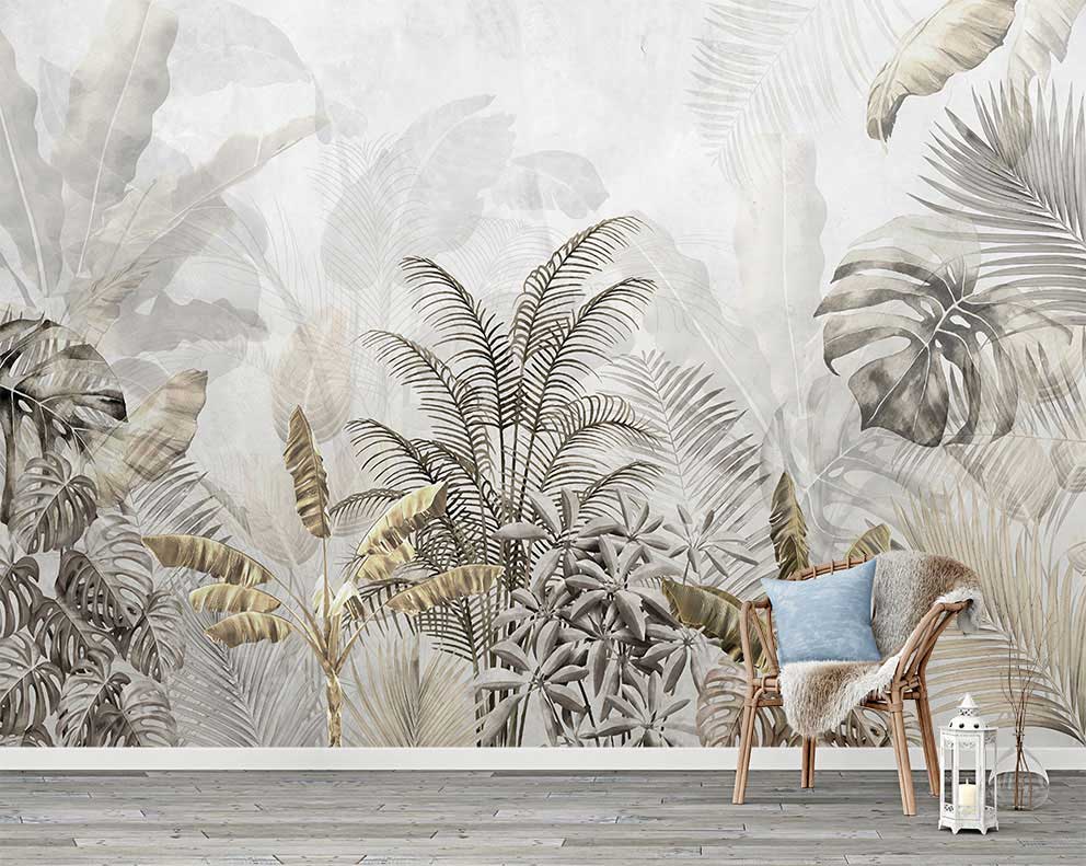 Modern Tropikal Yaprak Desenli Duvar Kağıdı - Poster Marketi