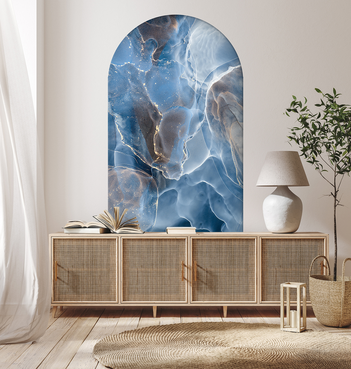 Mavi Mermer Desenli Soyut Duvar Kağıdı - Modern Tasarım - Poster Marketi