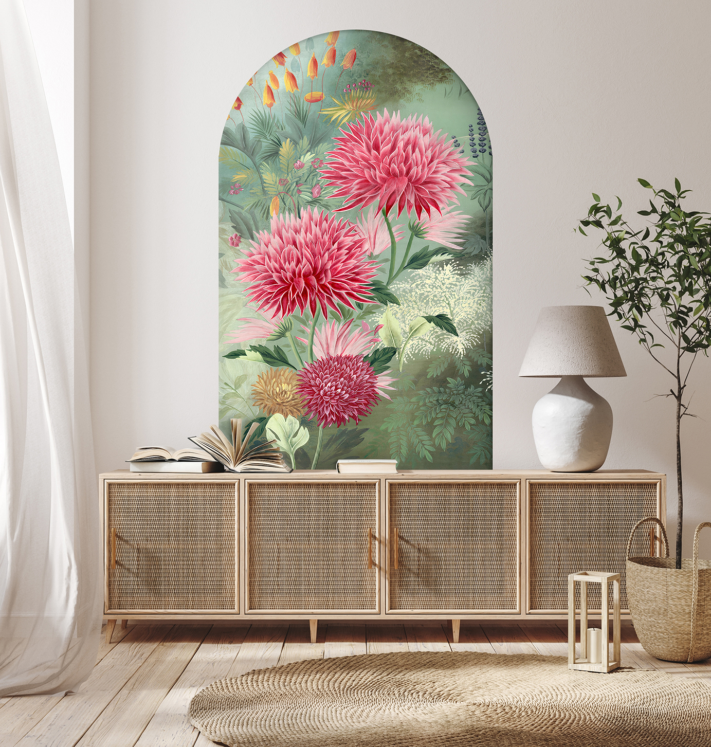 Pembe Çiçek ve Doğal Bitki Desenli Duvar Kağıdı Canlı Ev Dekorasyonu ...