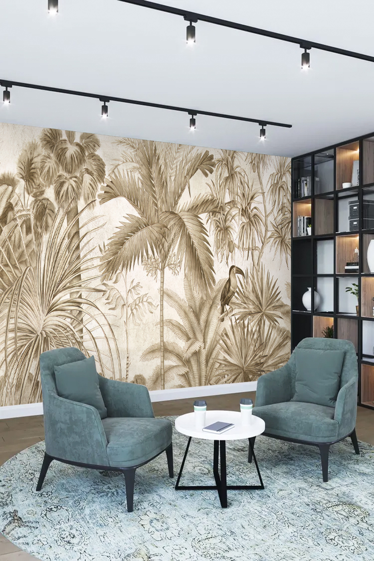 Sepya Tropikal Orman Duvar Kağıdı - Poster Marketi